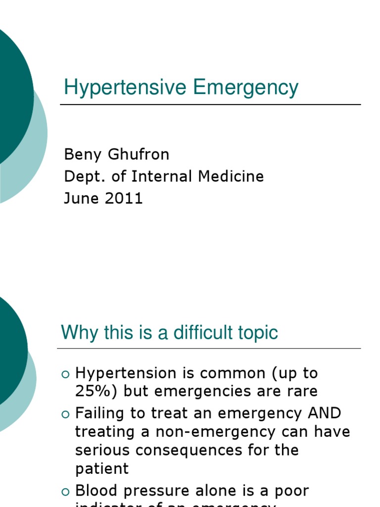 Hypertensive Emergency: Beny Ghufron Dept. of Internal Medicine June ...