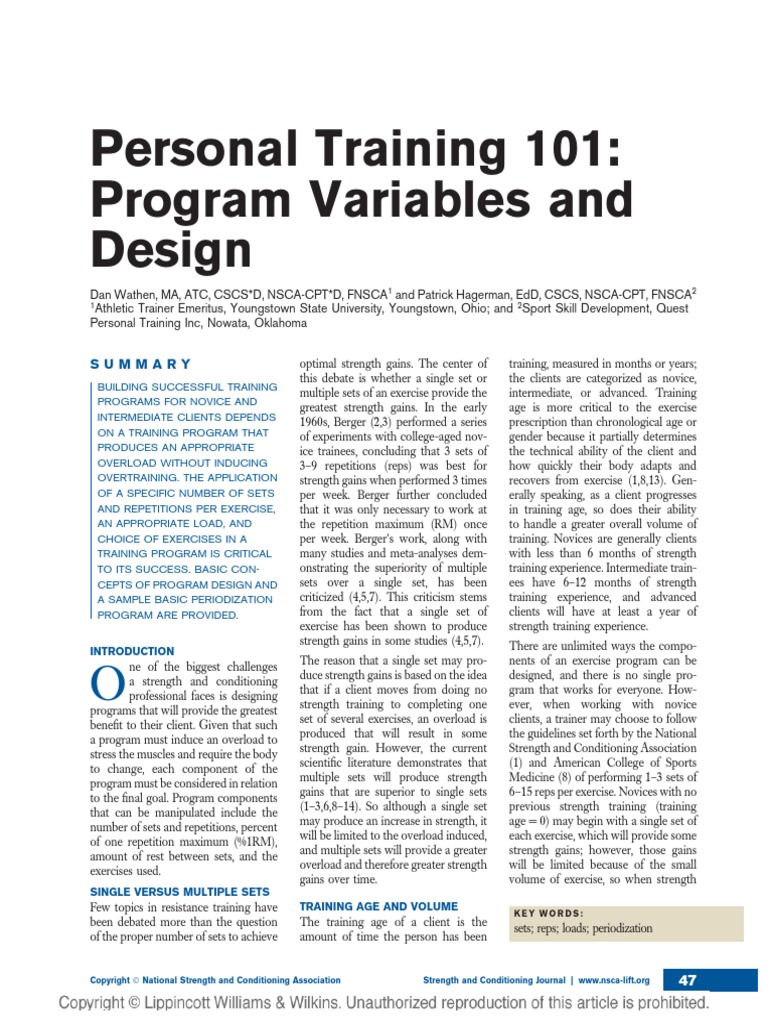 Personal Training 101 Program Variables And.5 | PDF | Strength Training ...