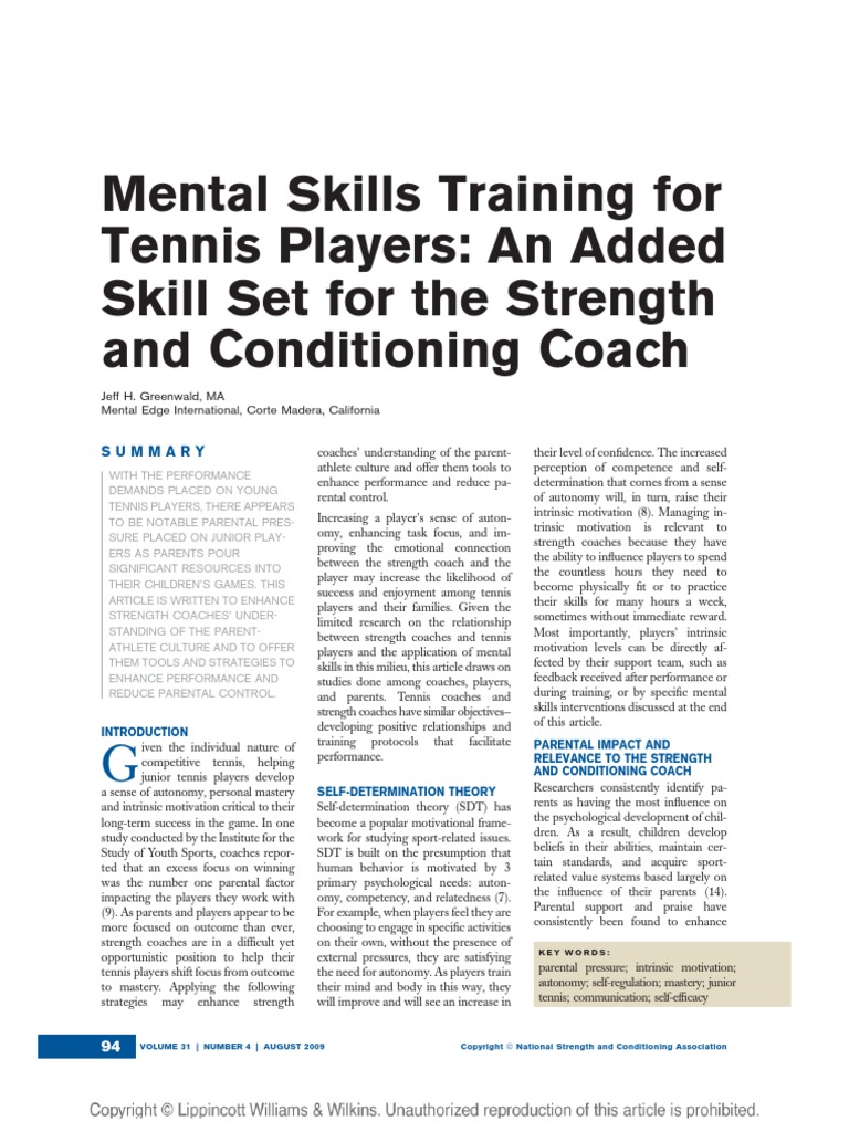 Mental Skills Training For Tennis Players An.11 | PDF | Motivation ...