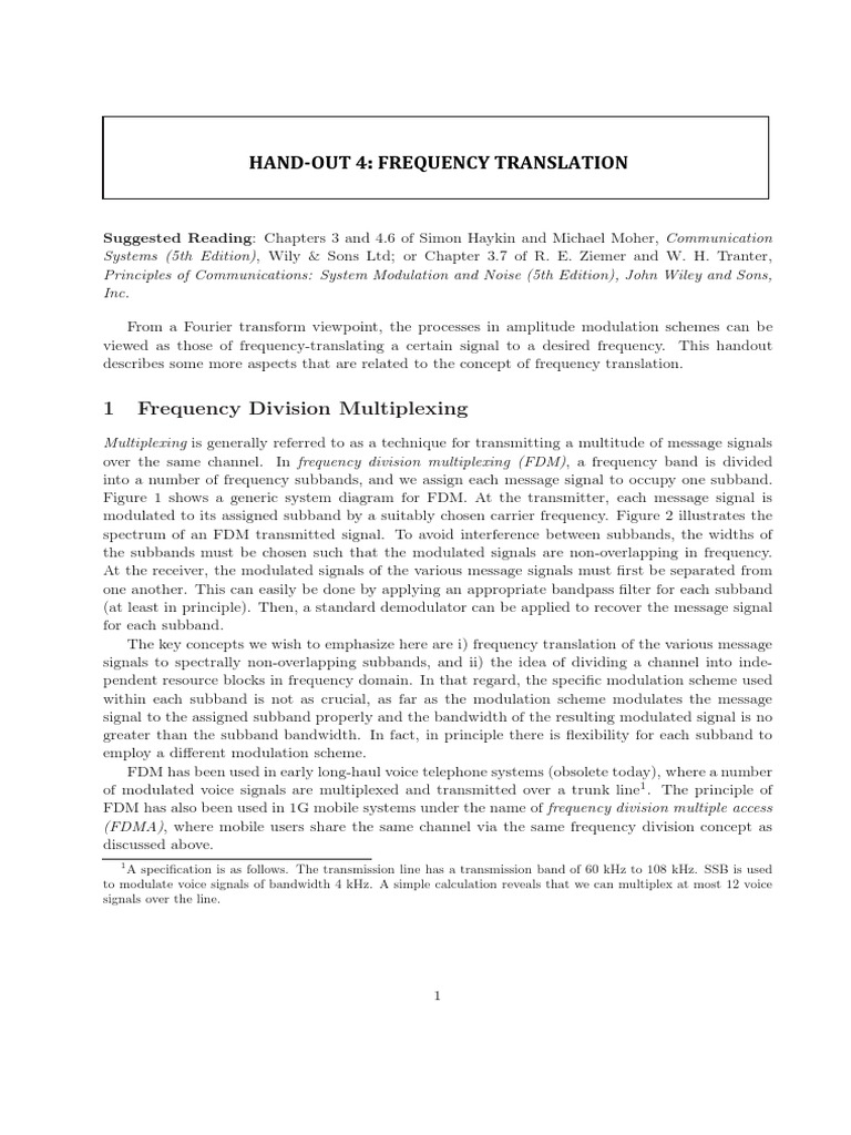 6-Frequency Translation Handout | PDF | Modulation | Multiplexing