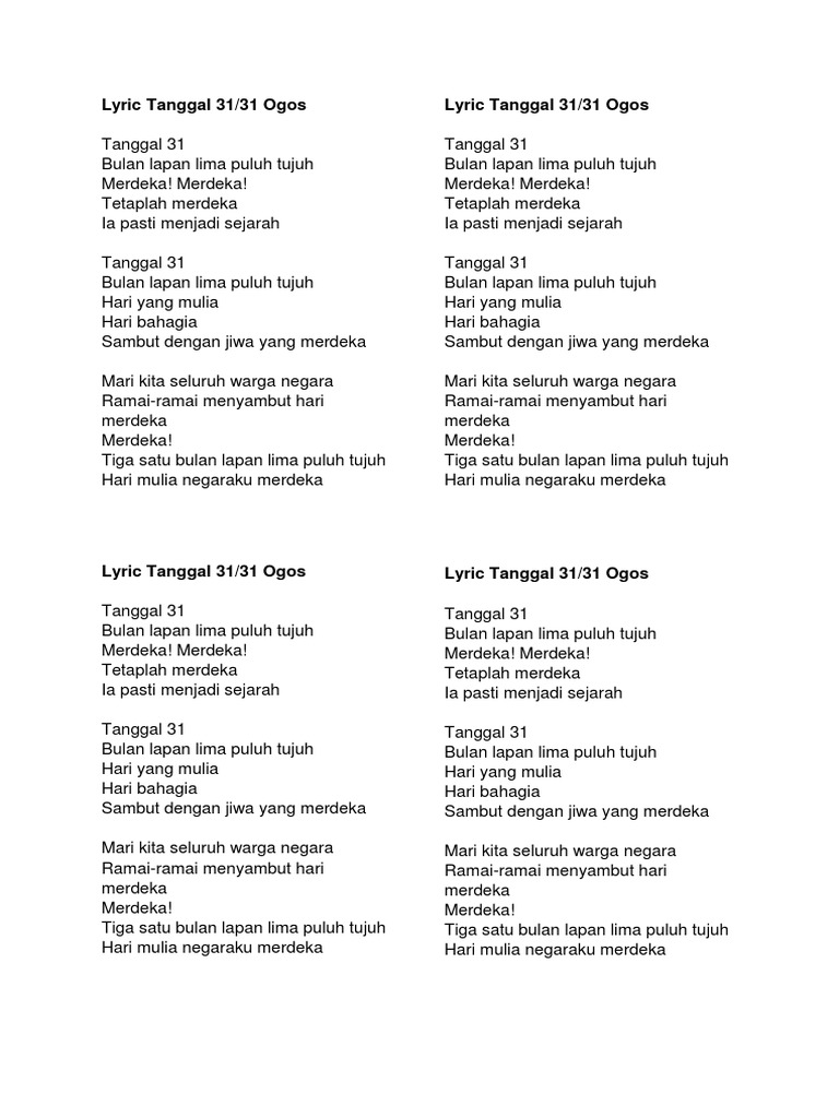 Lyric Tanggal 31 | PDF