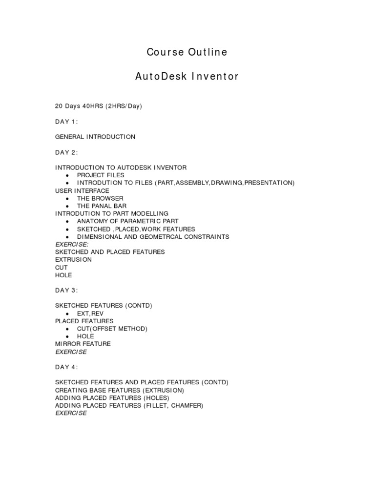 AutoDesk Inventor Course Outline | PDF | Cartesian Coordinate System ...
