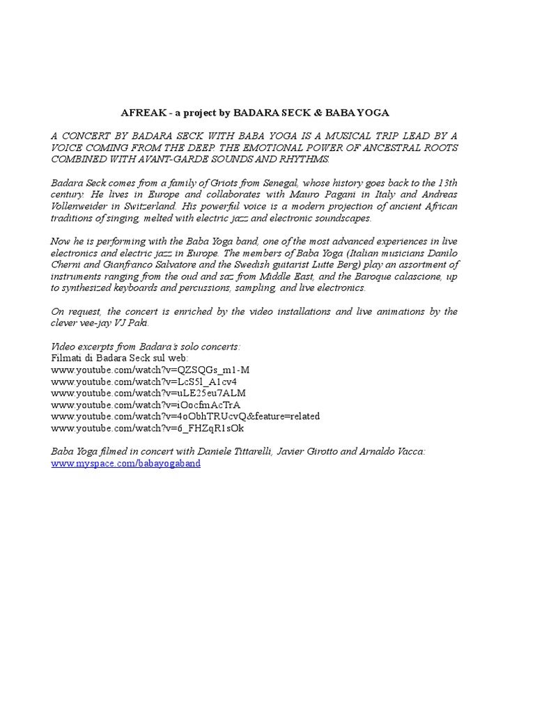 Afreak - A Project by Badara Seck & Baba Yoga | PDF