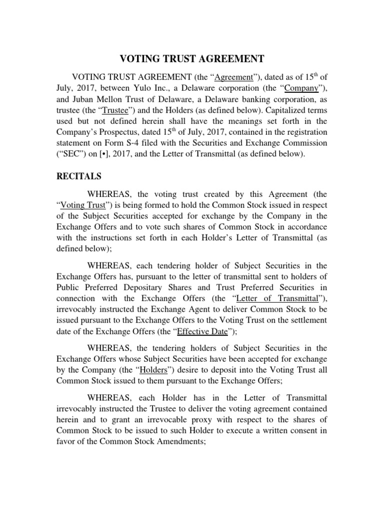 Voting Trust Agreement | PDF | Trust Law | Trustee