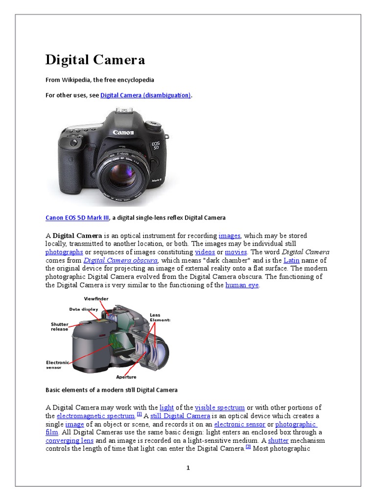 Digital Camera: From Wikipedia, The Free Encyclopedia For Other Uses, See | PDF | Single Lens ...