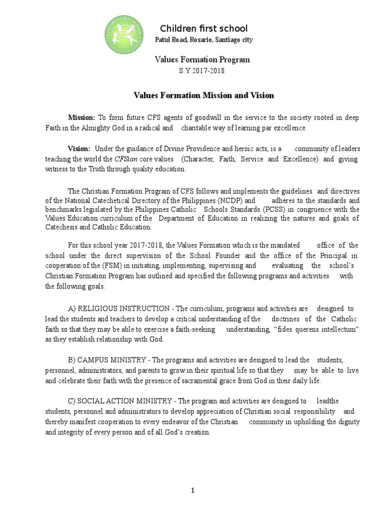 Values Formation Program | PDF | Mass (Liturgy) | Eucharist