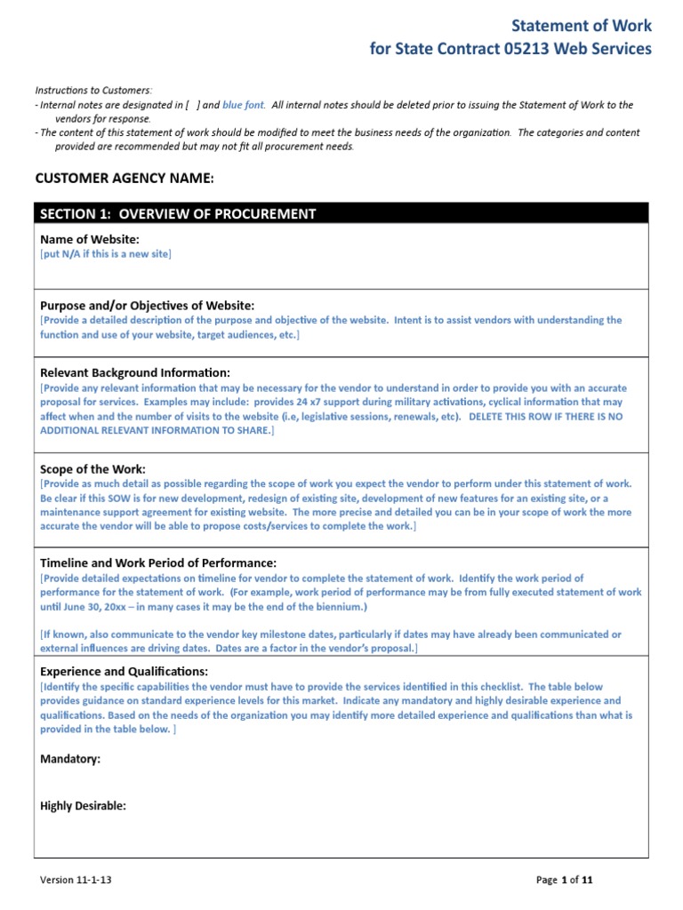 Statement of Work for Contract 05213 Web Services | Project Management ...