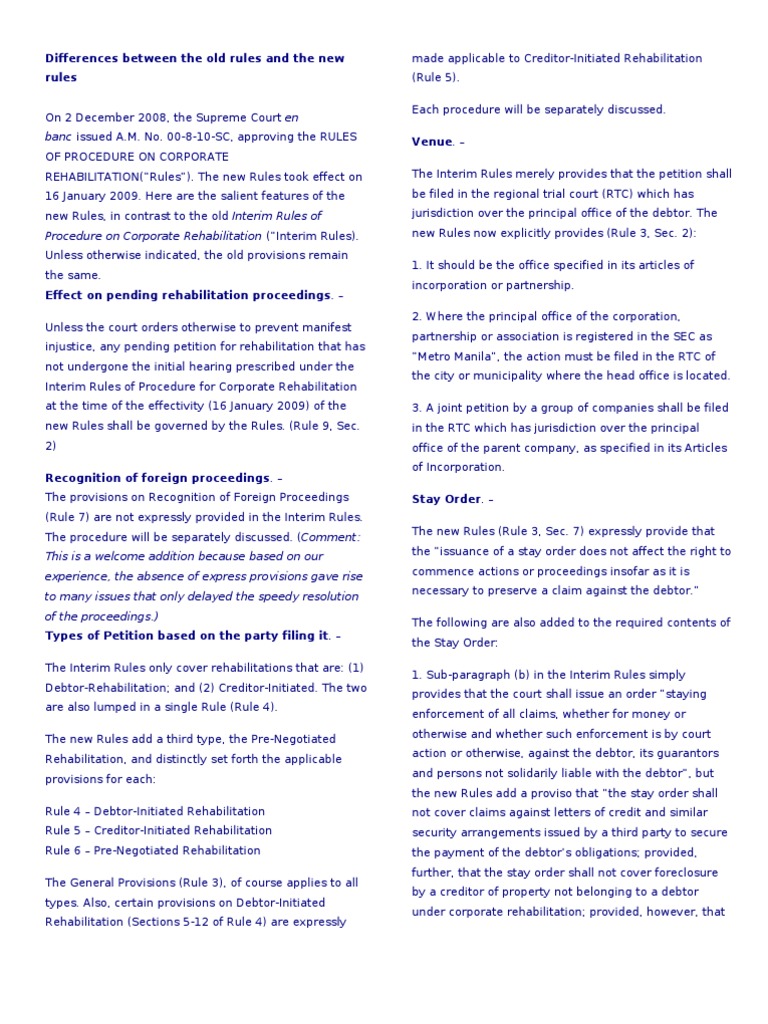 Specpro-Differences Between The New Rules and The Interim Rules | PDF | Corporations | Business Law