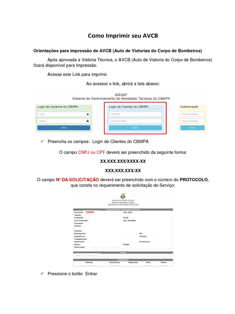 Como Imprimir Seu AVCB - CBMPA | PDF