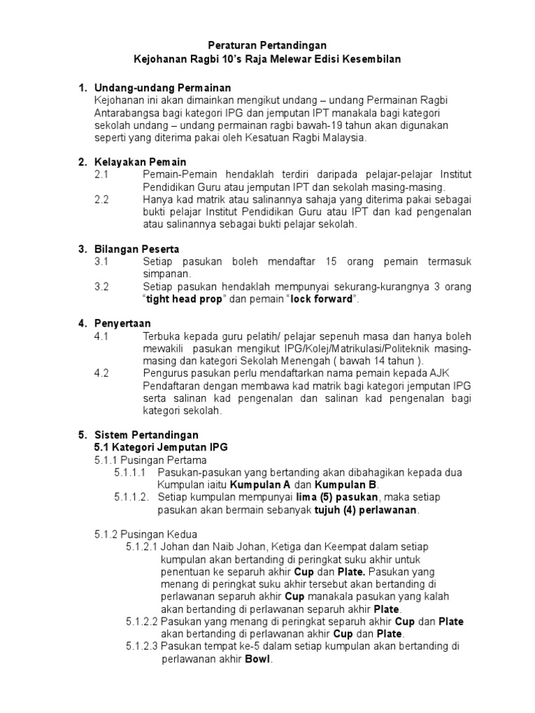 Peraturan Pertandingan Ragbi 10 Ke 9 | PDF