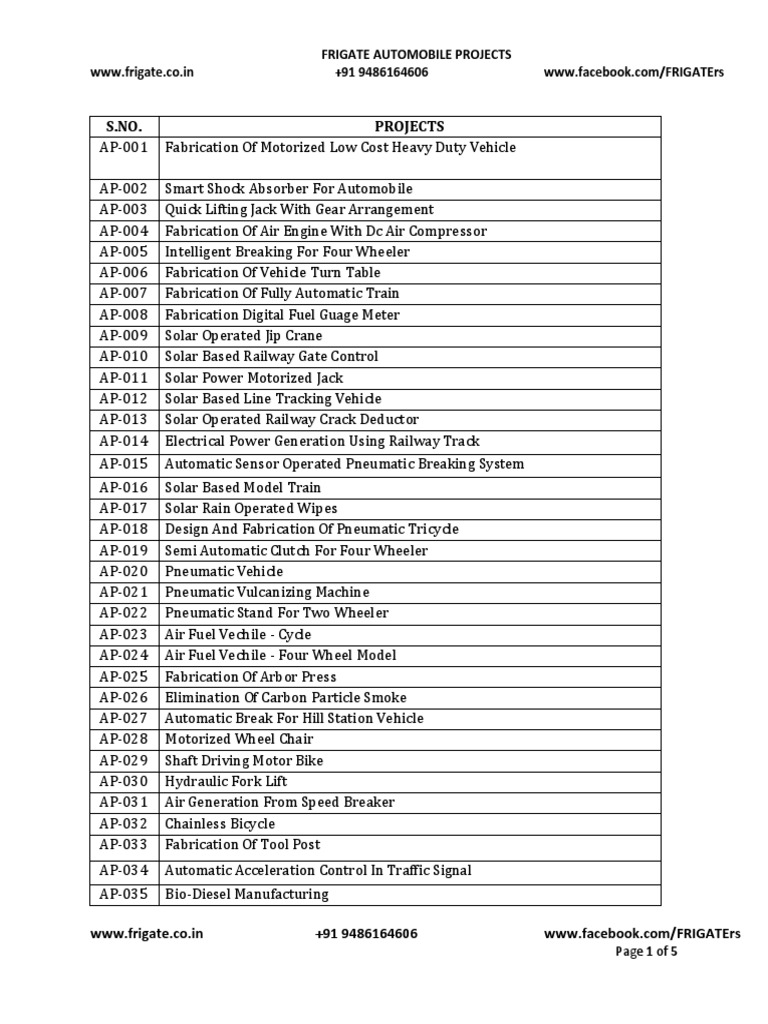 Automobile Engineering Project Ideas | PDF | Vehicles | Brake