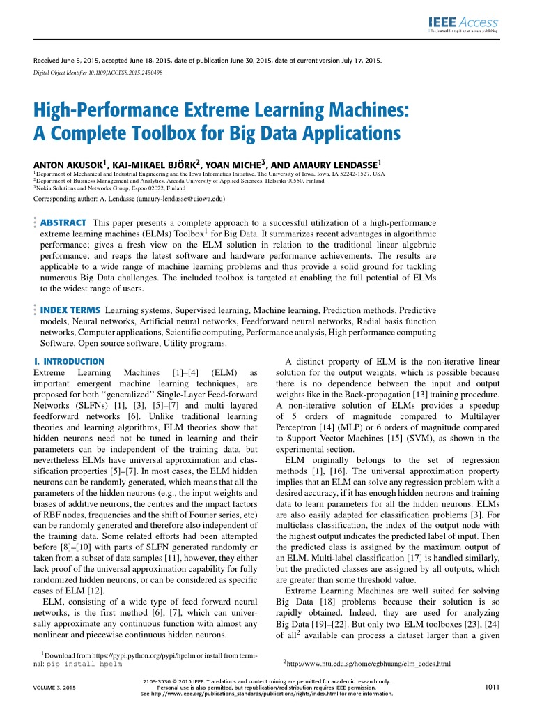 High-Performance Extreme Learning Machines - A Complete Toolbox For Big ...