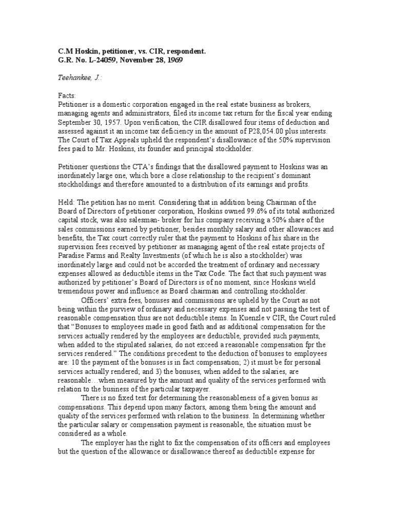 CM Hoskins V CIR | PDF | Tax Deduction | Taxes