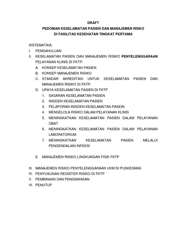 Draft Pedoman Keselamatan Pasien Dan Manajemen Risko FKTP Edit 9 Nov ...
