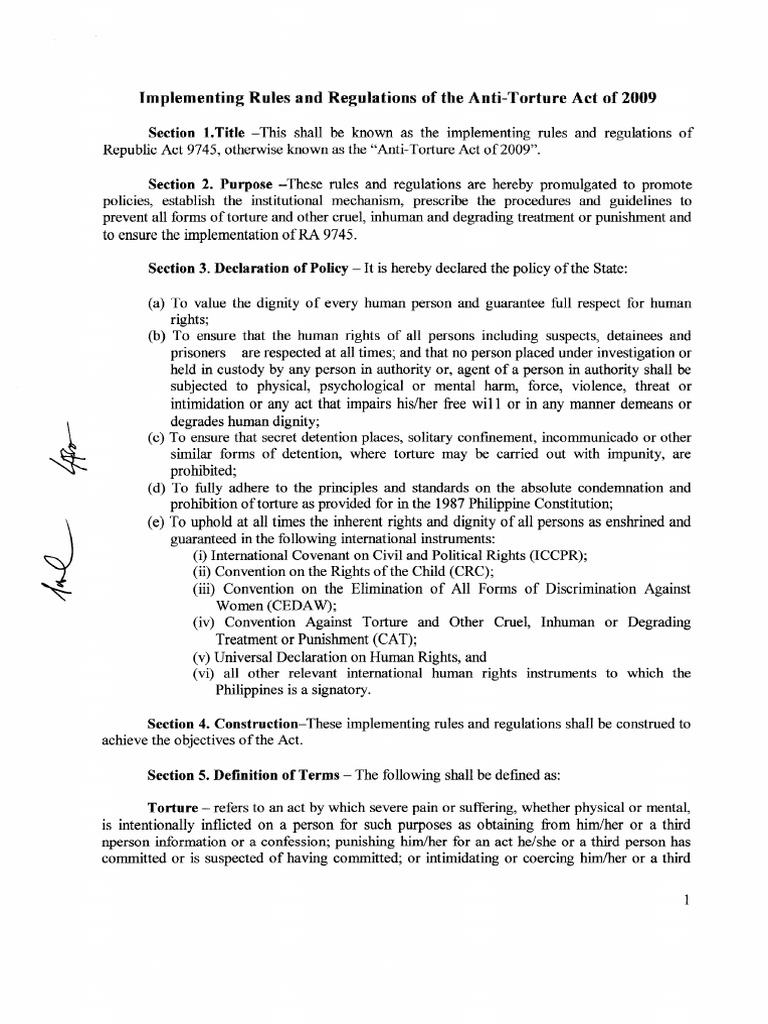 IRR of The Anti-Torture Act RA 9745 PDF | PDF