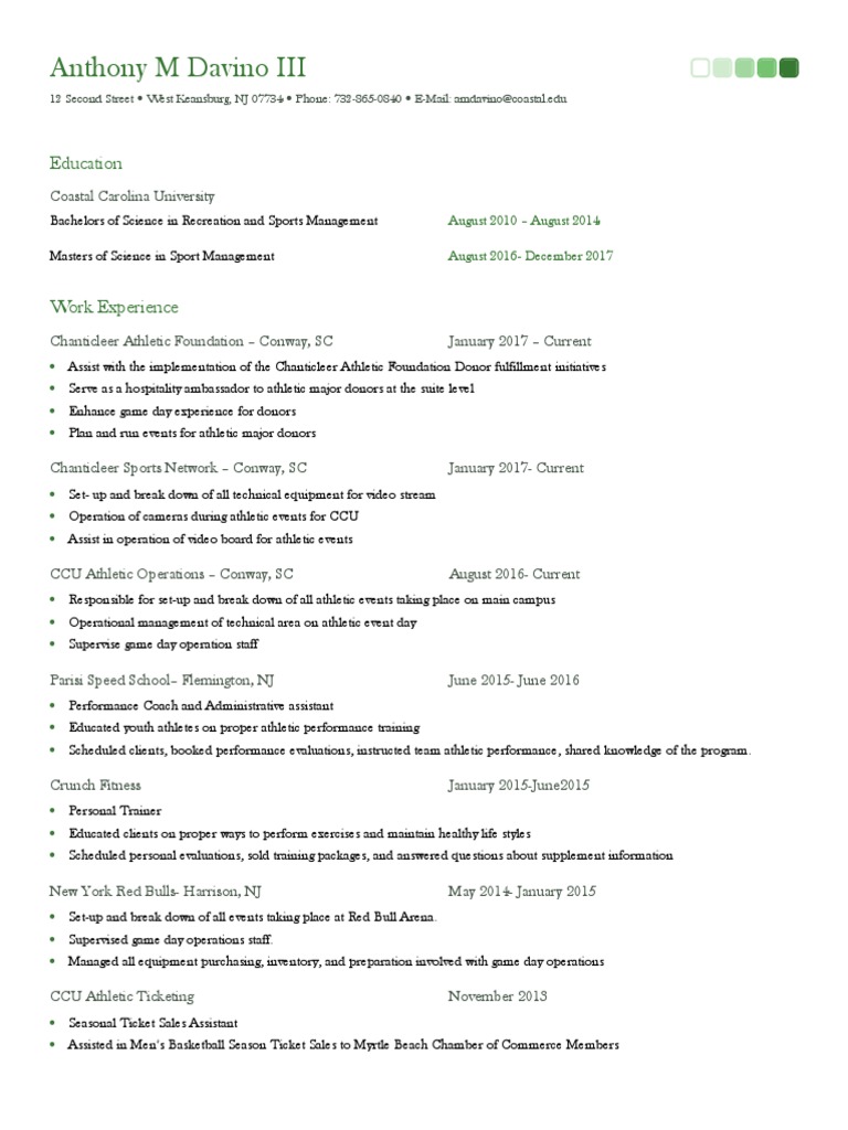 Anthonys Resume-2 | PDF | Personal Trainer | Further Education