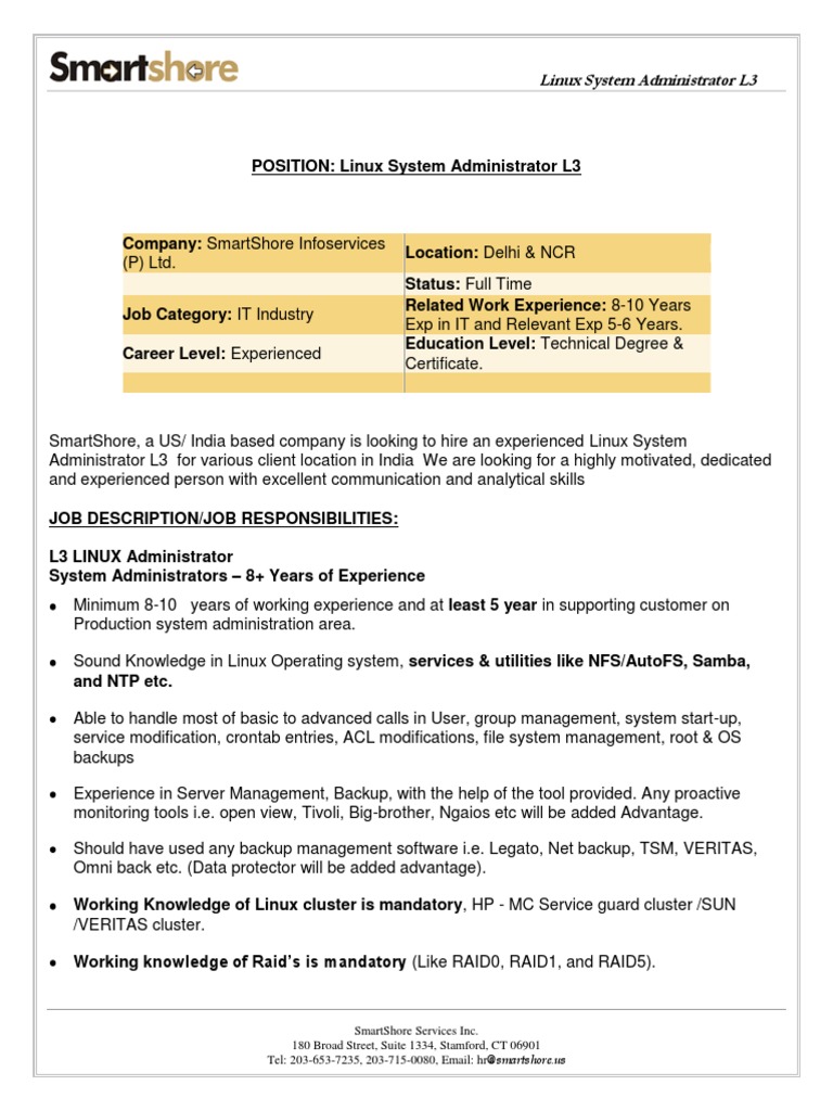 Linux Admin l3 Delhi NCR | PDF | System Administrator | Linux