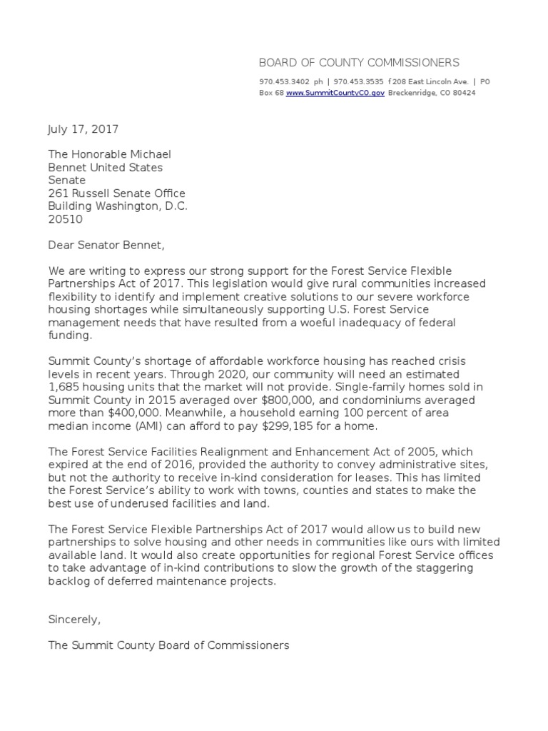Letter of Support - Summit County Board of Commissioners | PDF