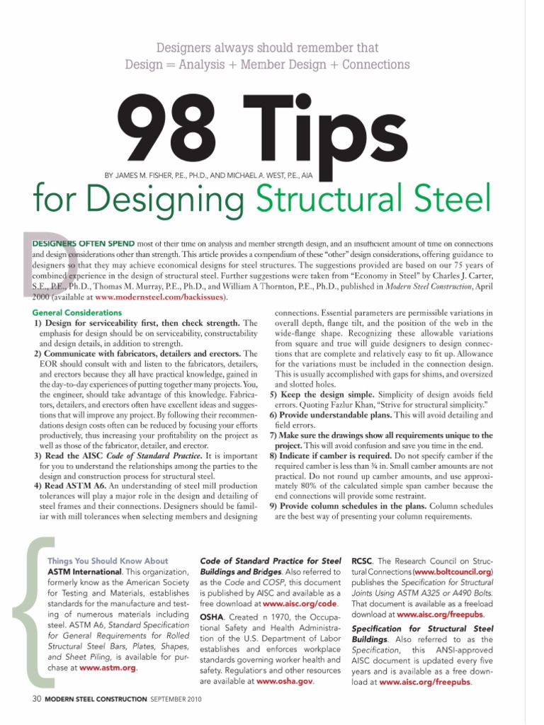 98 Tips For Designing Structural Steel PDF | PDF