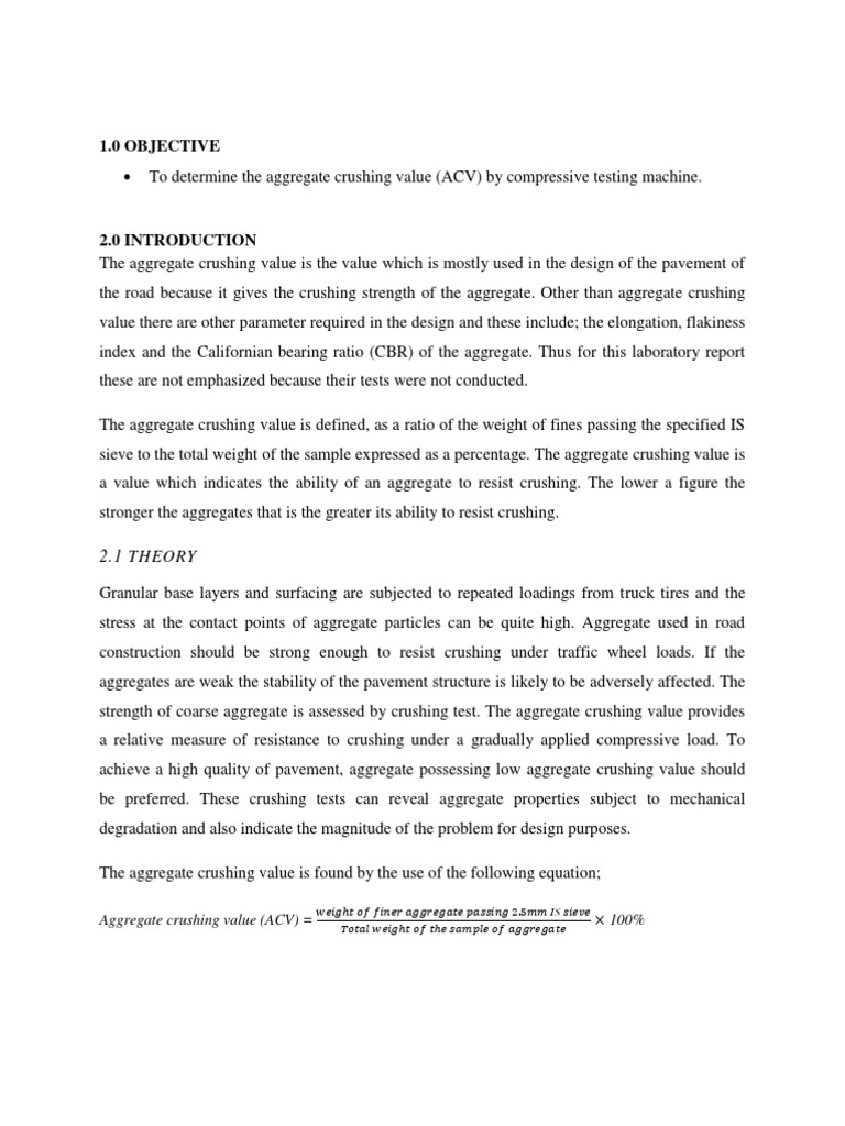 For Highway Aggregate Crushing Value Lab Report (Ombz) | PDF ...