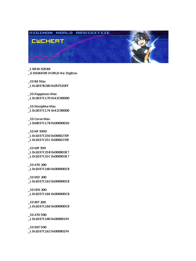 Digimon Re:Digitize Cheat Codes Guide | PDF | Nature