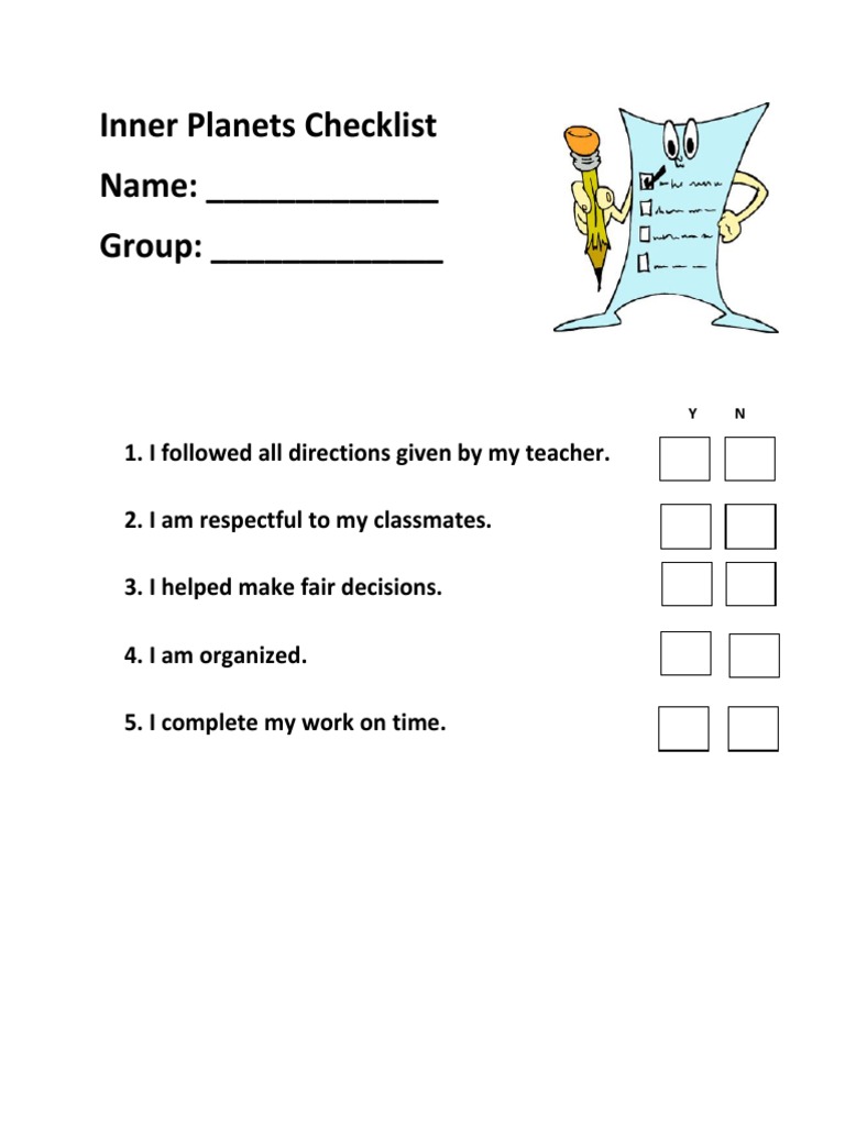Inner Planets Checklist | PDF