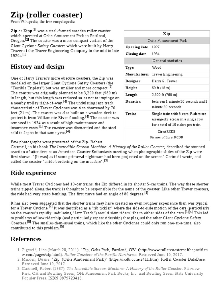 Zip (Roller Coaster) | PDF | Roller Coasters | Amusement Park