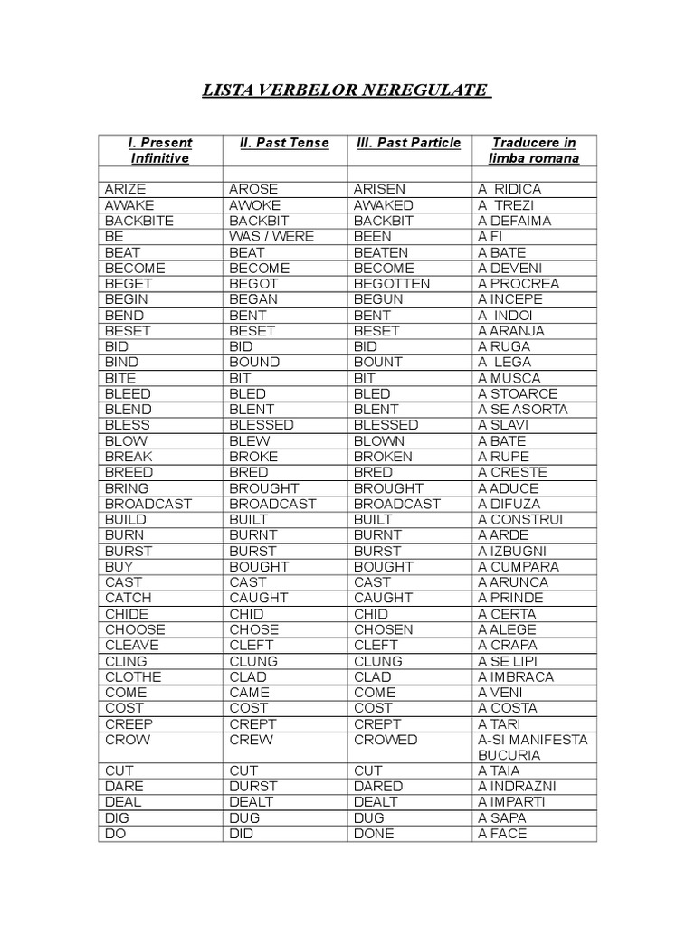 Verbe Neregulate | PDF | Grammar