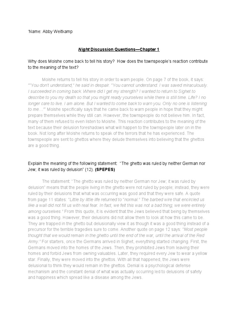 Night Discussion Questions | PDF | Anger | Torah