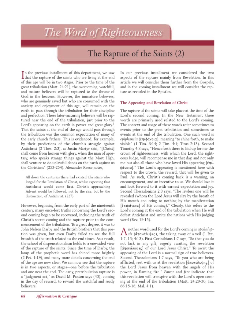 Rapture of the Saints | Rapture | Gospel Of Matthew