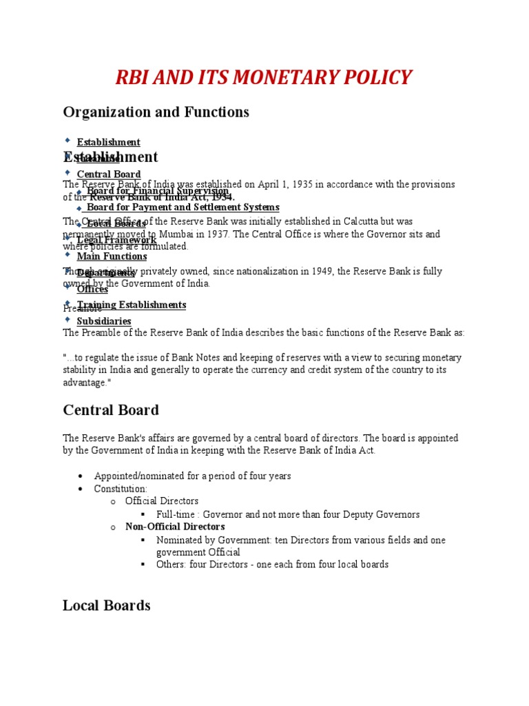 Rbi and Its Monetary Policy | PDF | Reserve Bank Of India | Banks