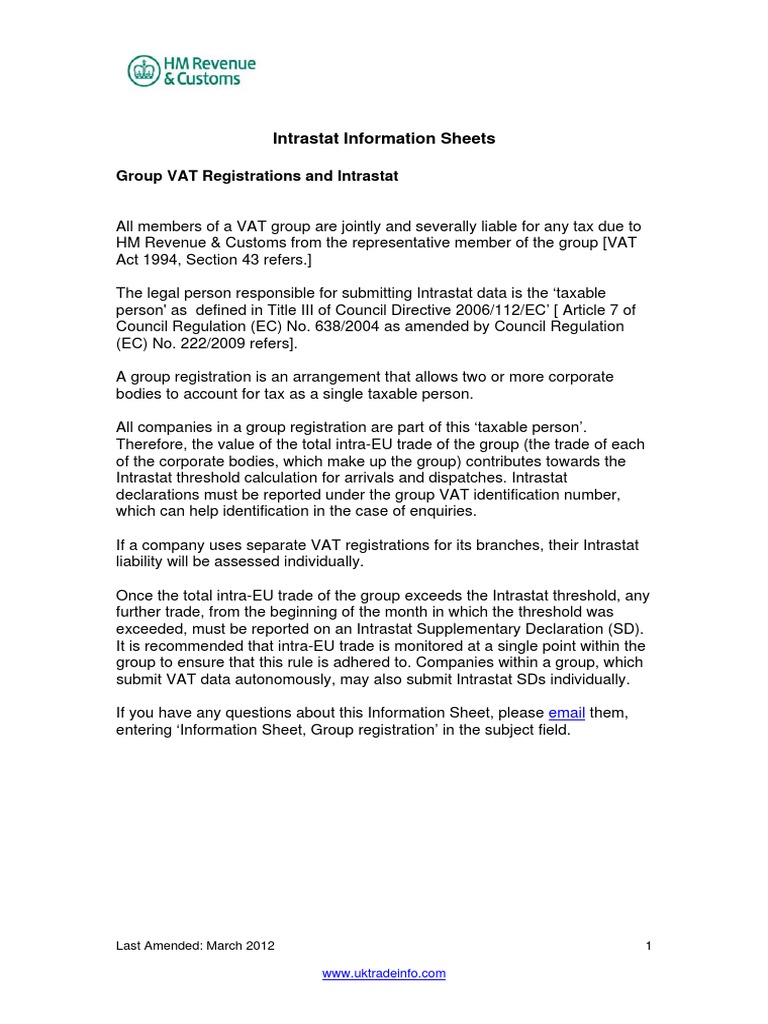 Group VAT Registrations and Intrastat | PDF
