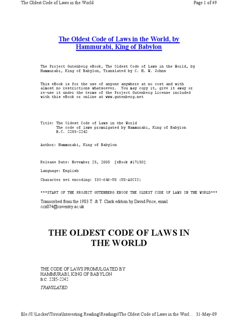 22 The Oldest Code of Laws in The World | PDF | Babylonia | Babylon