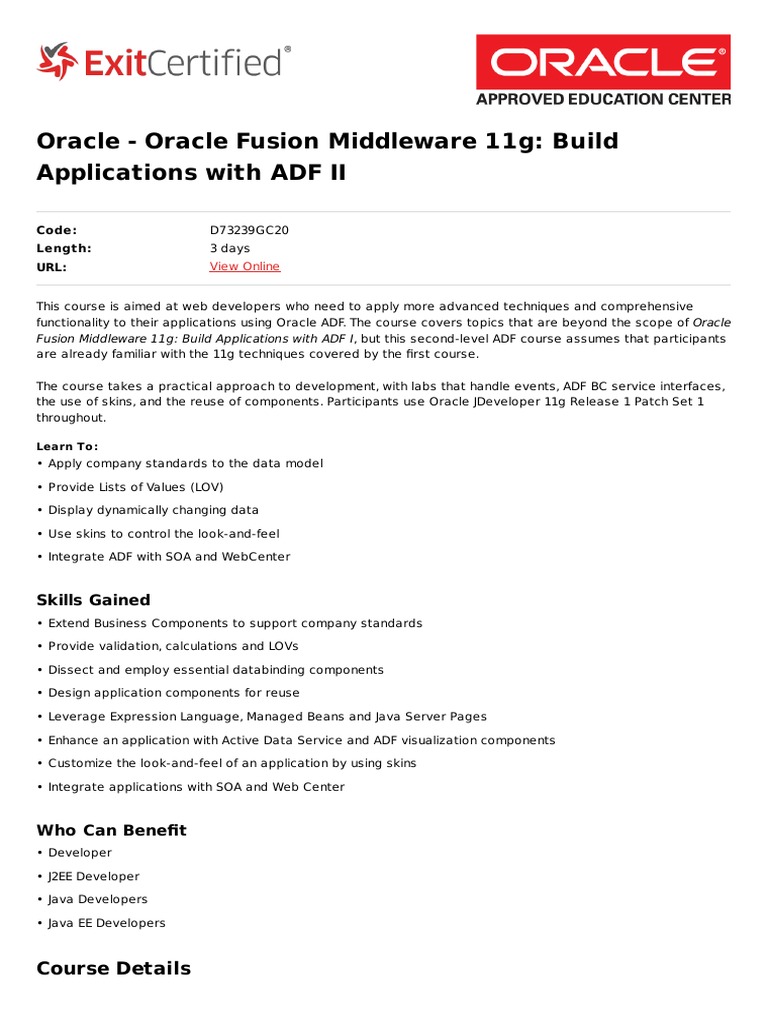 Oracle Fusion Middleware 11g Build Applications With Adf II | PDF | Java Server Faces ...