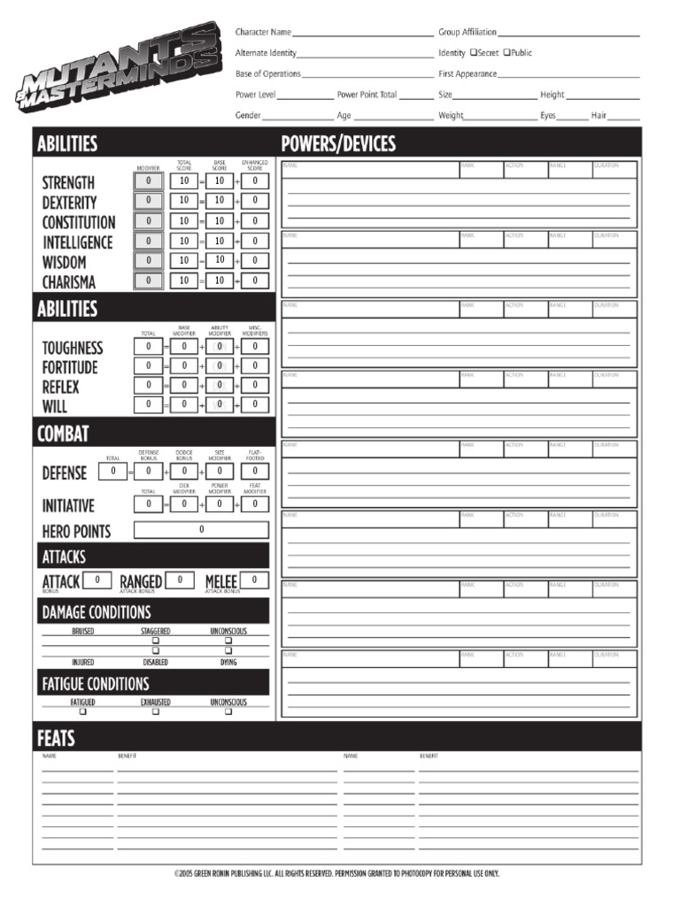 Character Sheet Fillable M&M | PDF