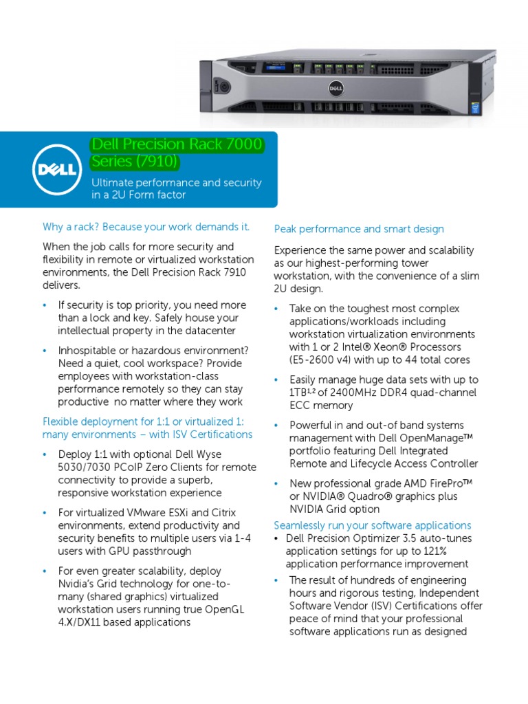 Dell Precision Rack 7910 Spec Sheet | Solid State Drive | Central ...