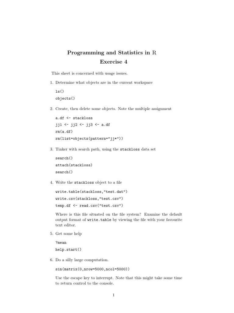 Programming and Statistics in R Exercise 4 | PDF