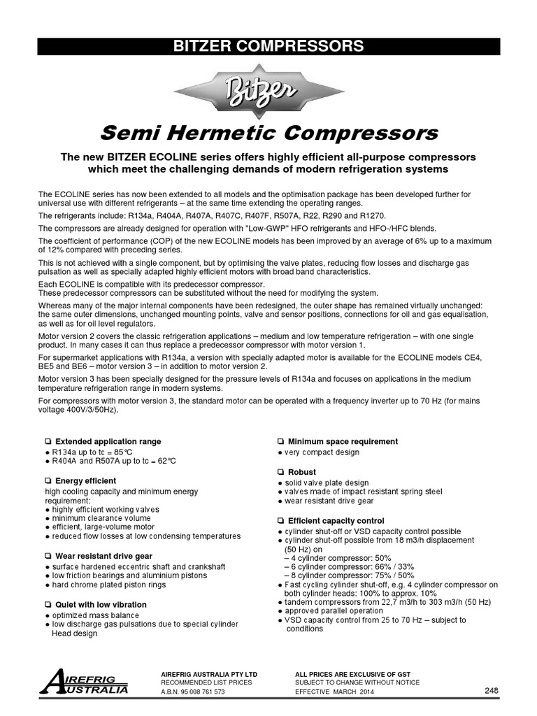 Bitzer ECOLINE Compressor Overview | PDF | Cylinder (Engine) | Gas ...