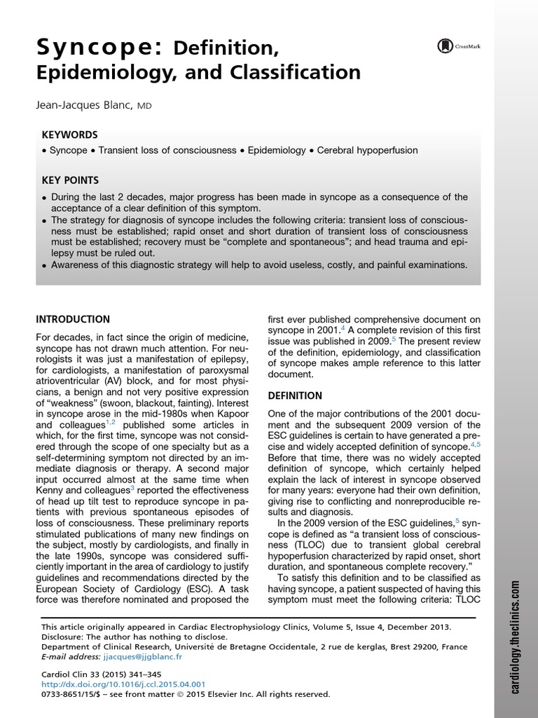 Syncope:: Definition, Epidemiology, and Classification | PDF | Blood ...