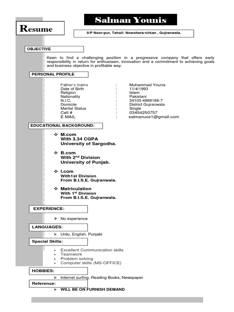 Salman CV | PDF | Pakistan