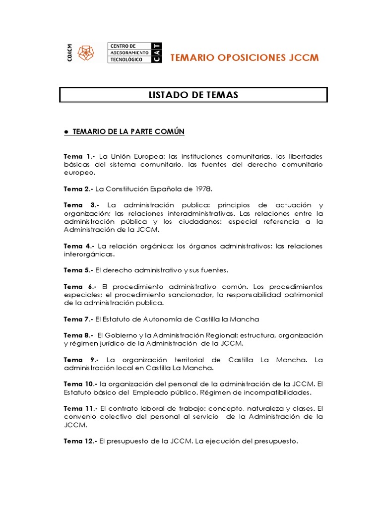 Temario Oposiciones JCCM | Descargar gratis PDF | Urbanismo | Derecho laboral