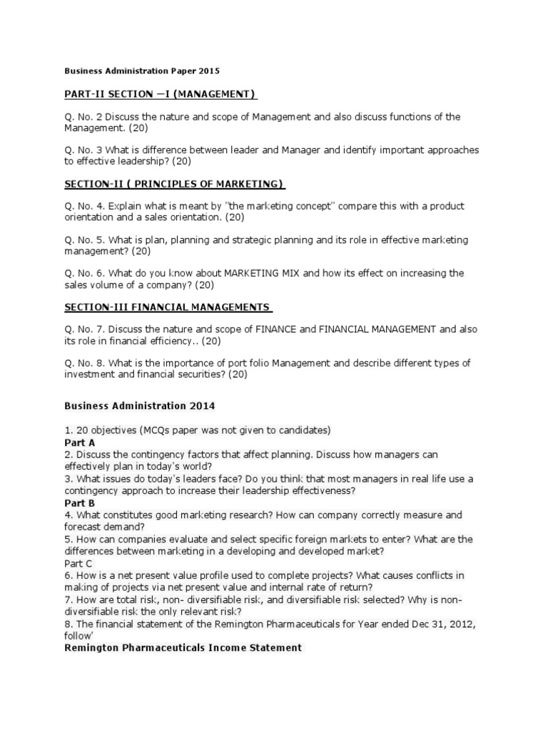 2015 Business Administration Exam Paper | PDF | Expense | Revenue