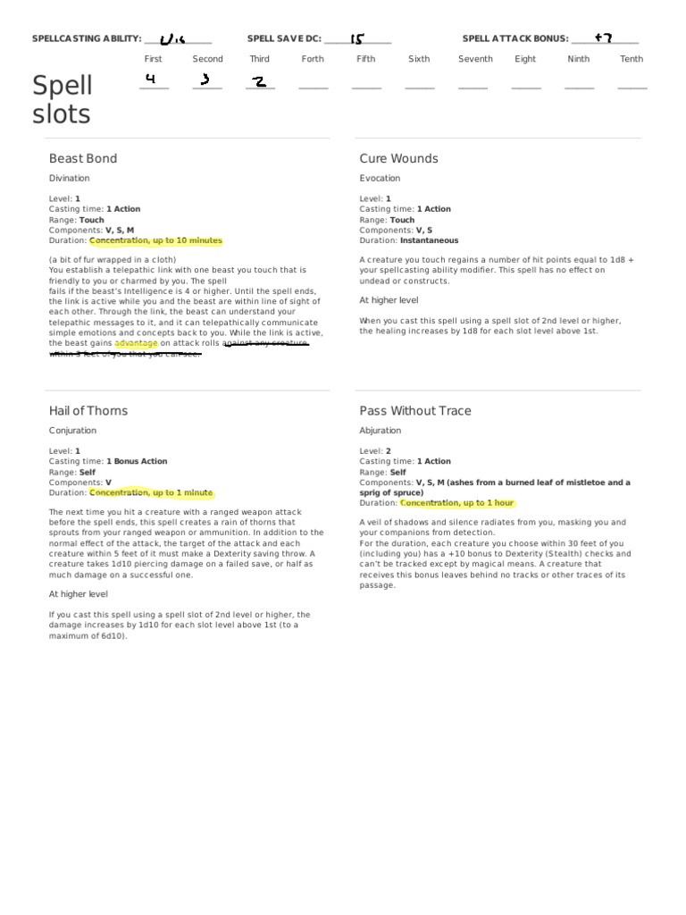 D&D 5e Spells - Printable Spellcard | PDF | Leisure