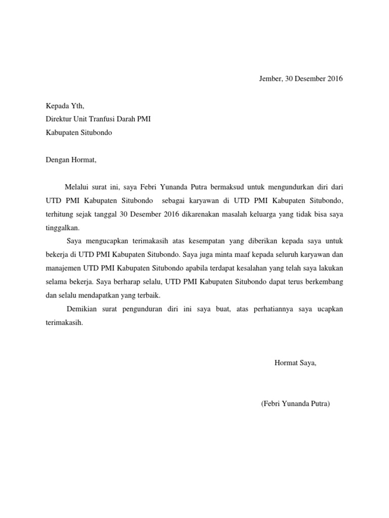 Surat Pengunduran Diri Karyawan UTD PMI | PDF