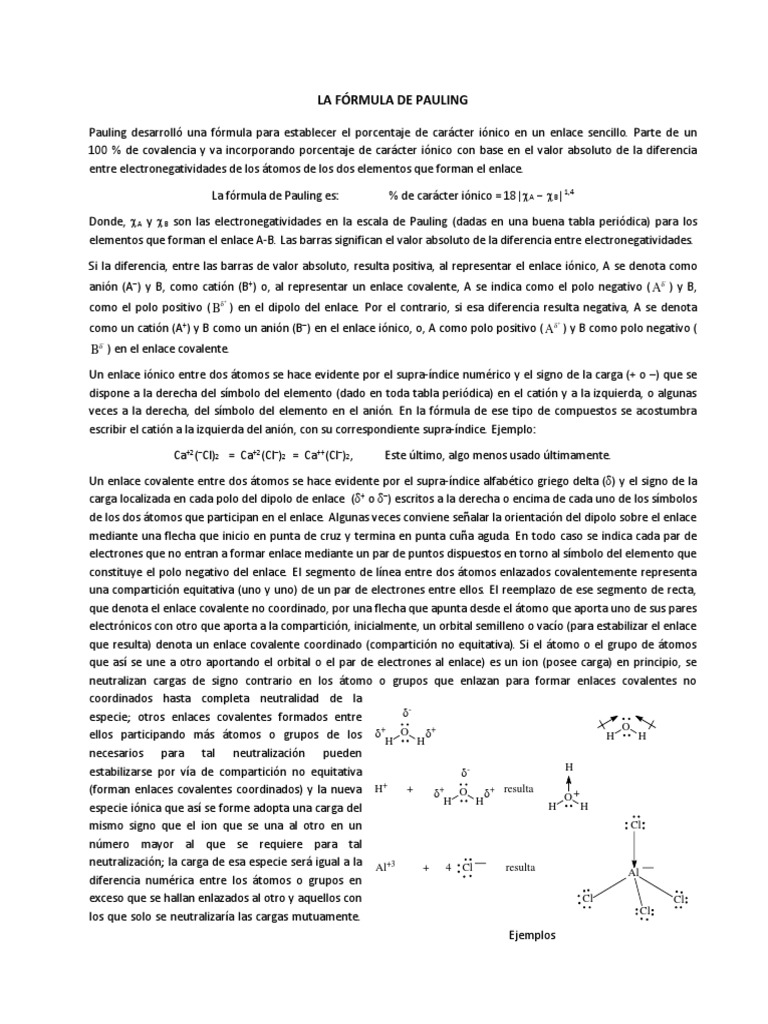 La Fórmula de Pauling | PDF | Enlace químico | Enlace covalente