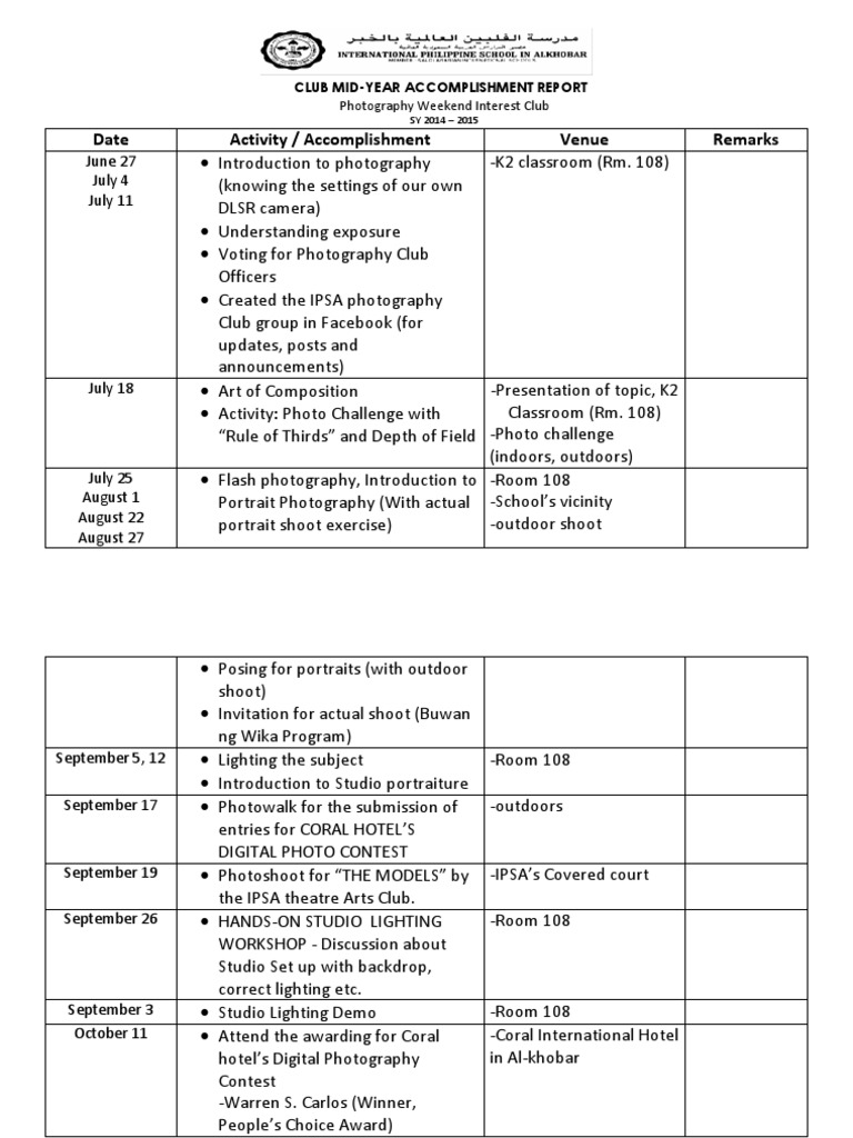 Photography Club Mid Year Accomplishment Report | Portrait Photography ...