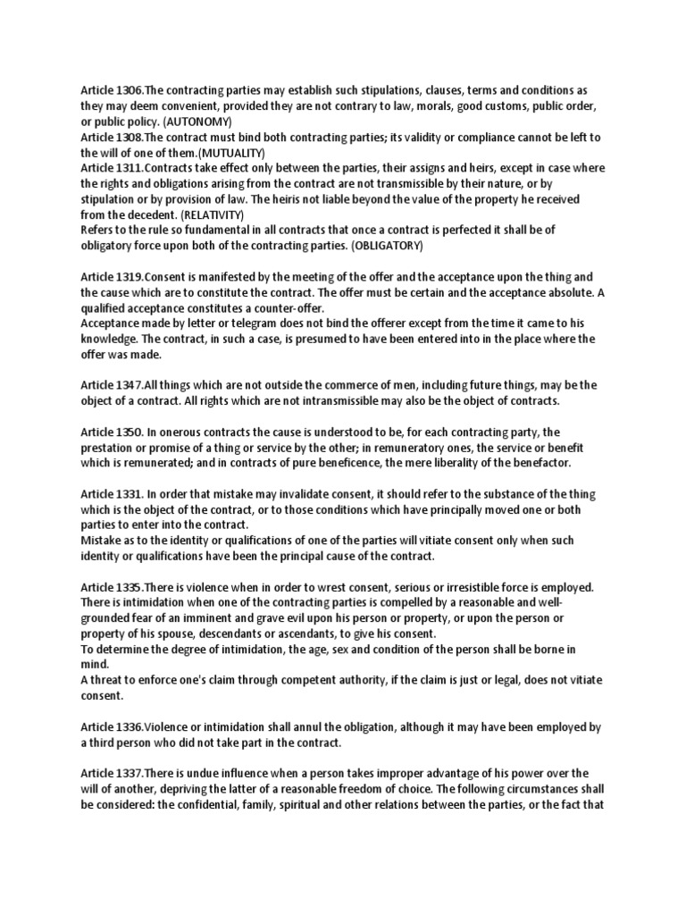 Article 1306 Oblicon | Property | Contract Law