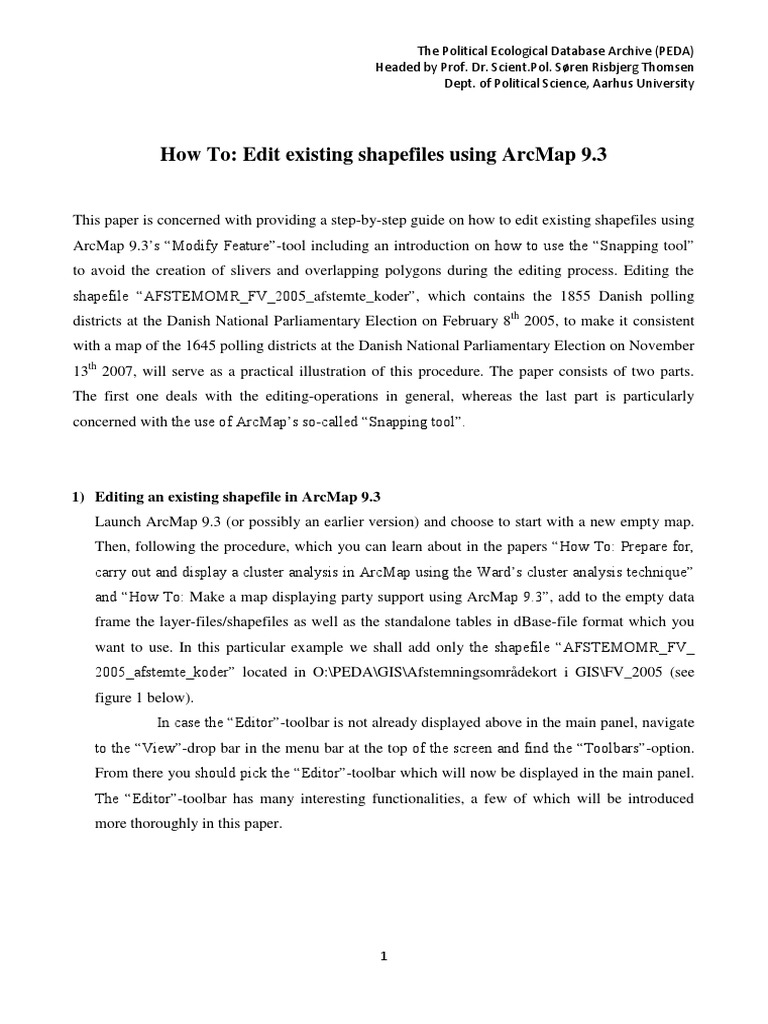 How To Edit Existing Shapefiles Using ArcMap 9.3 | PDF | Geographic ...