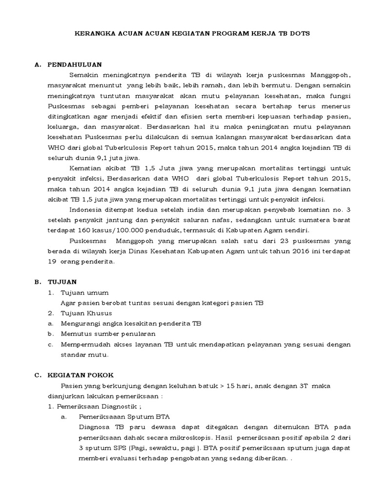 Kerangka Acuan Acuan Kegiatan Program Kerja TB Dots | PDF
