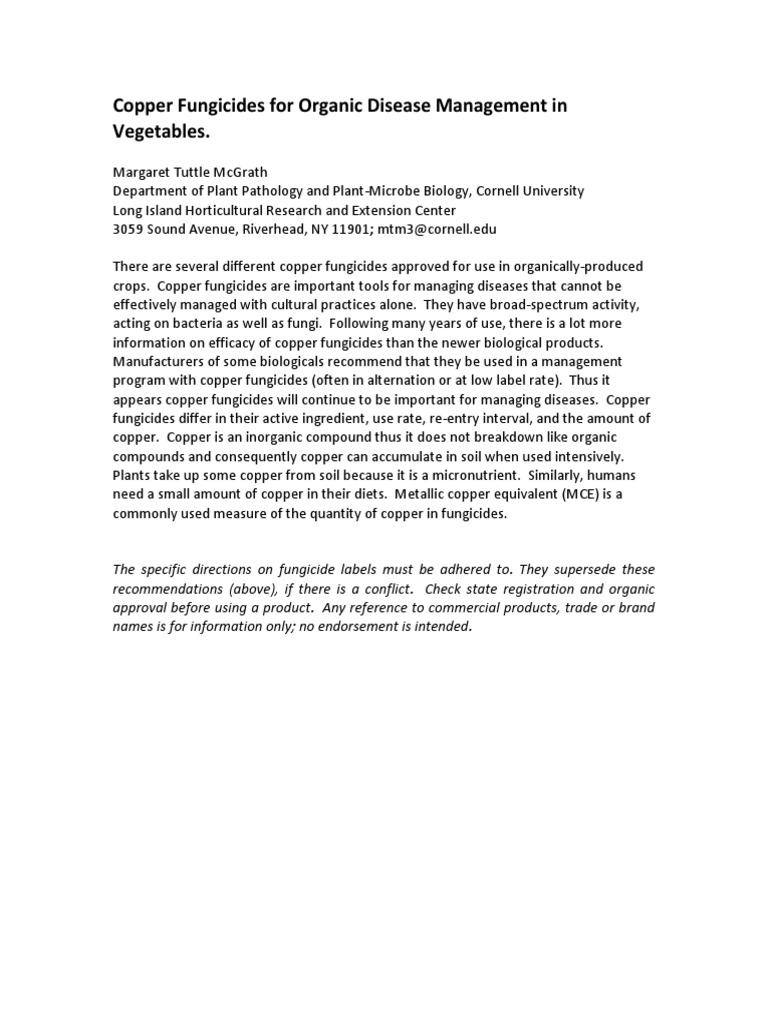 Organic Copper Fungicides for Vegetables | PDF | Fungicide | Copper